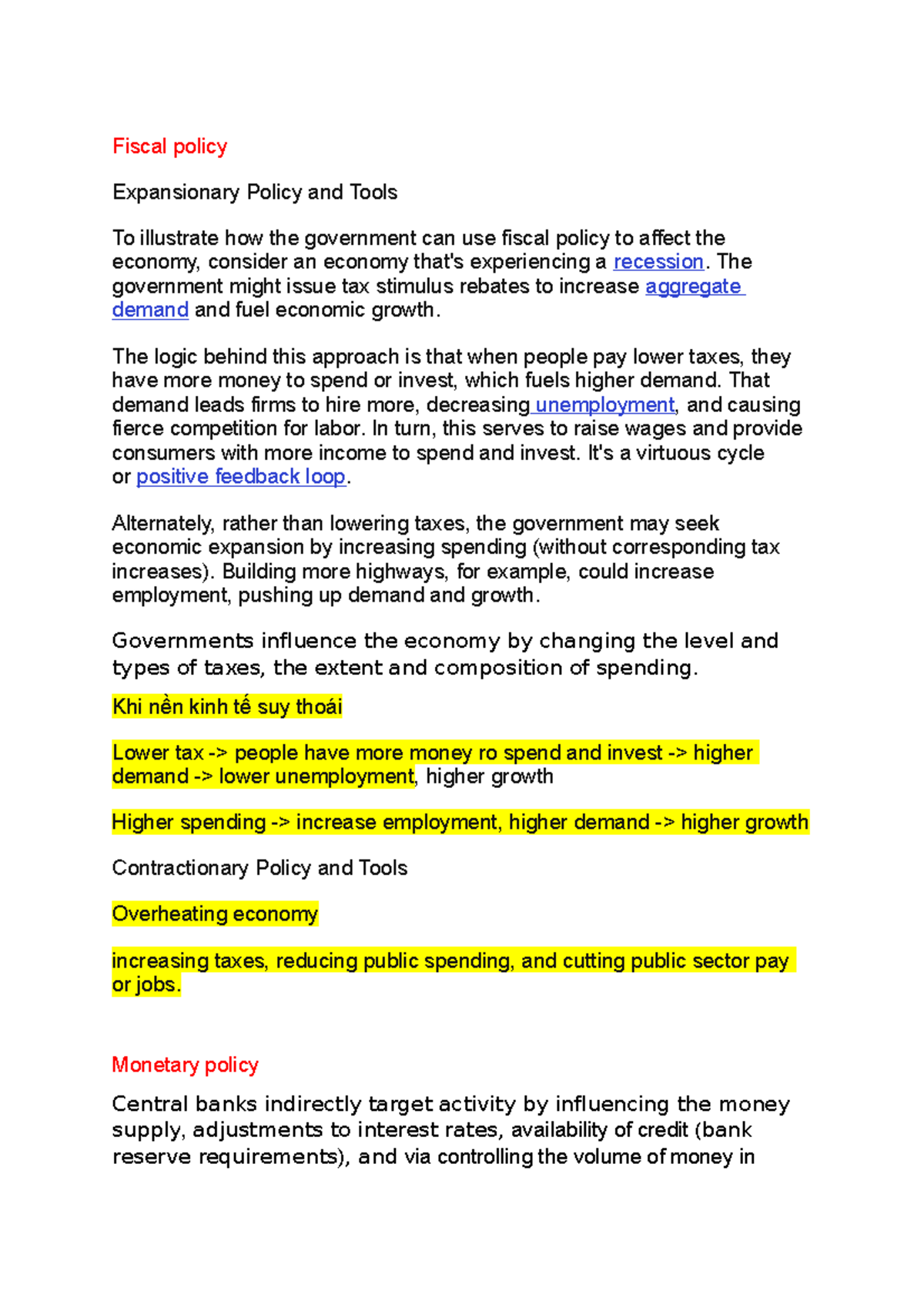 Expansionary Policy and Tools - Fiscal policy Expansionary Policy and ...