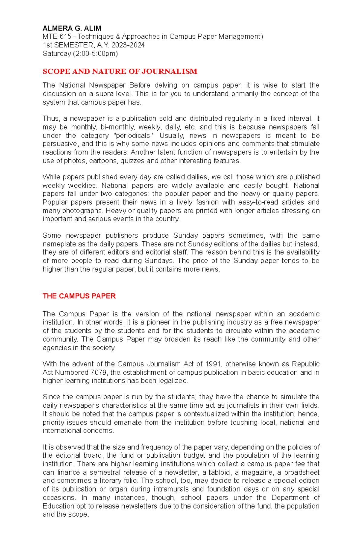 Hands out - ALMERA G. ALIM MTE 615 - Techniques & Approaches in Campus ...