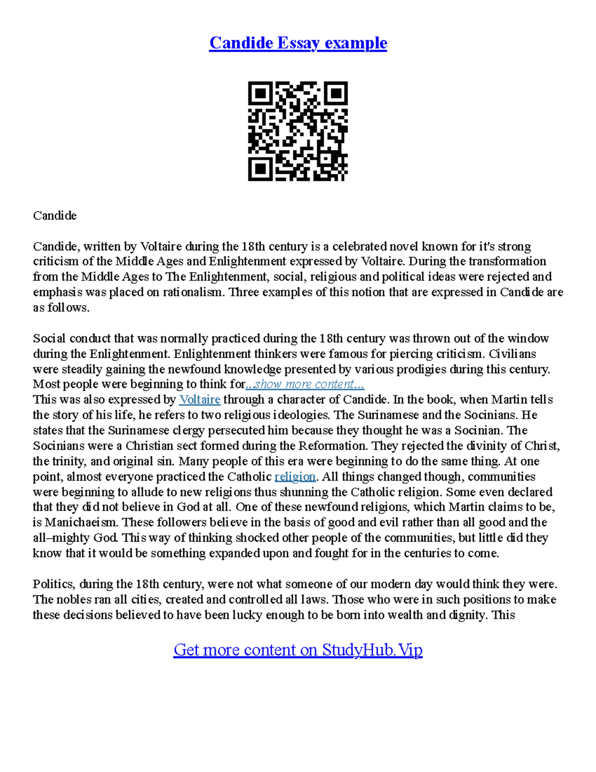 Candide Essay Questions - Candide Essay example Candide Candide ...