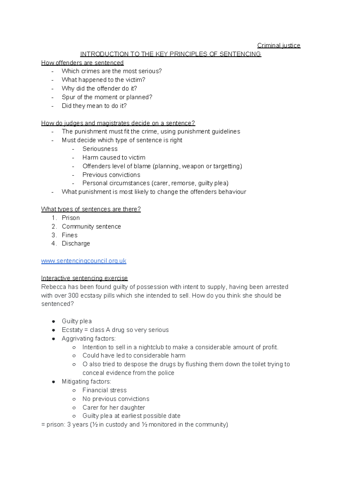 Key principles of sentencing - Criminal justice INTRODUCTION TO THE KEY ...