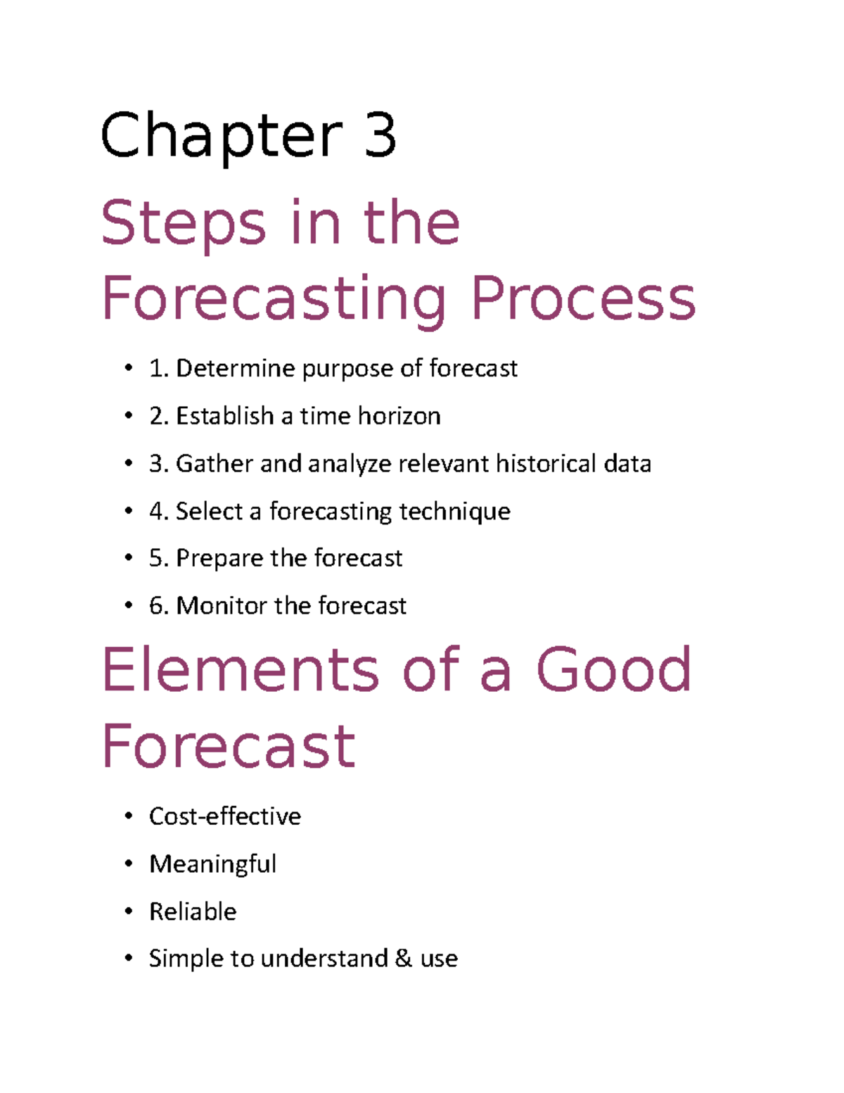 Operations management quiz 2 - Chapter 3 Steps in the Forecasting ...
