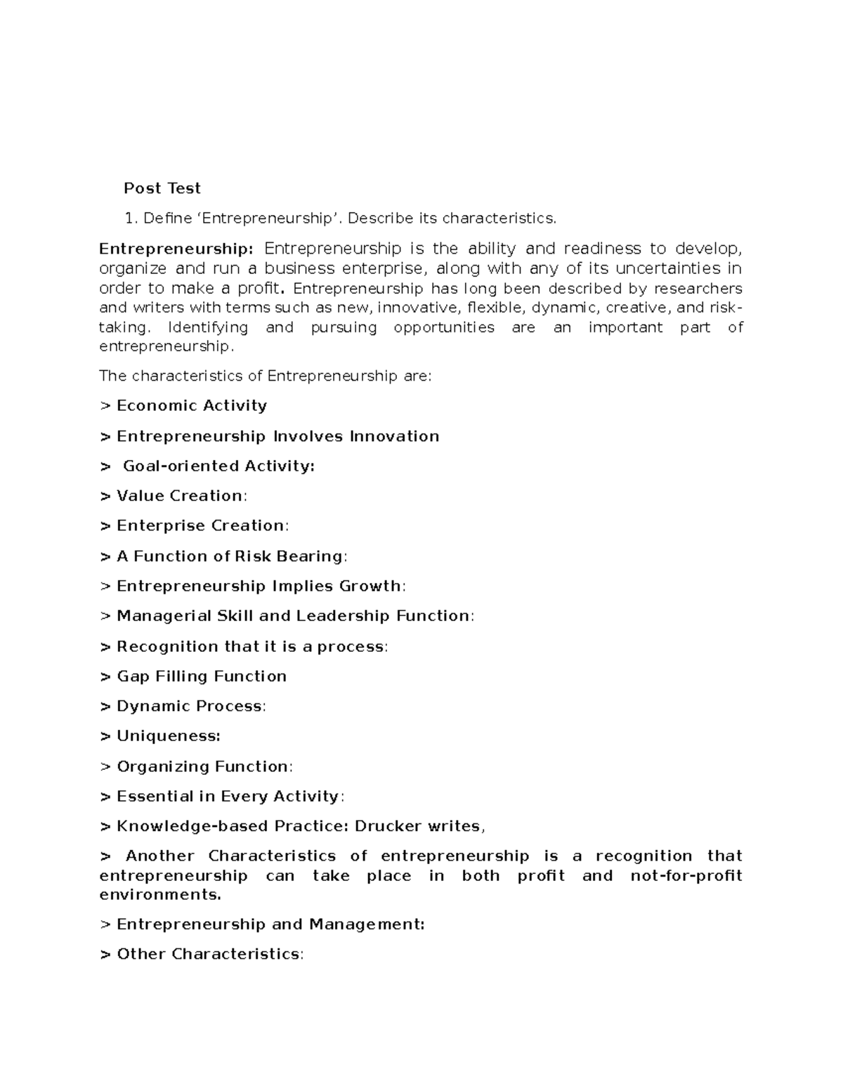 Entrep- Post Test Module 1 - Post Test Define ‘Entrepreneurship ...