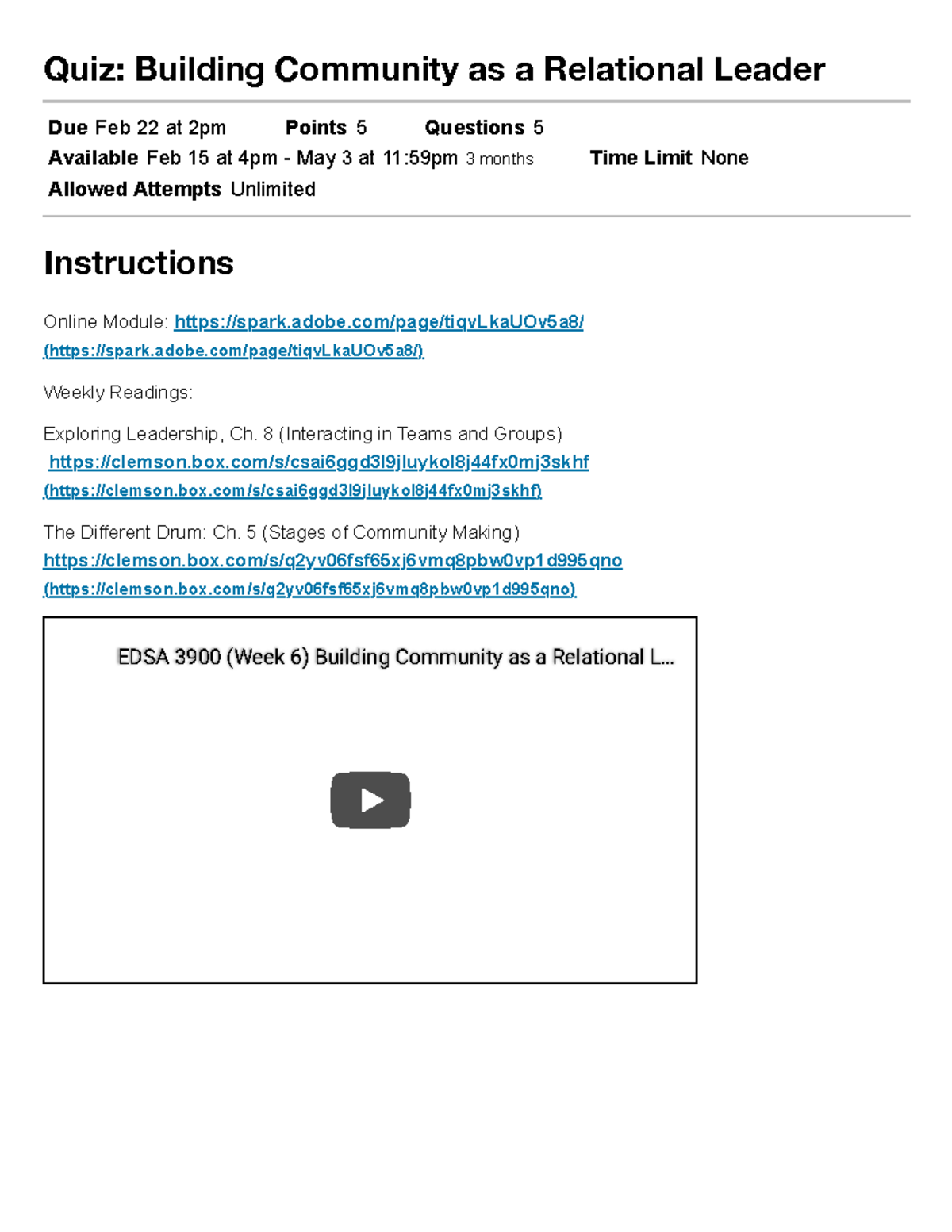 Quiz Building Community as a Relational Leader S2201-EDSA-3900 Skills ...