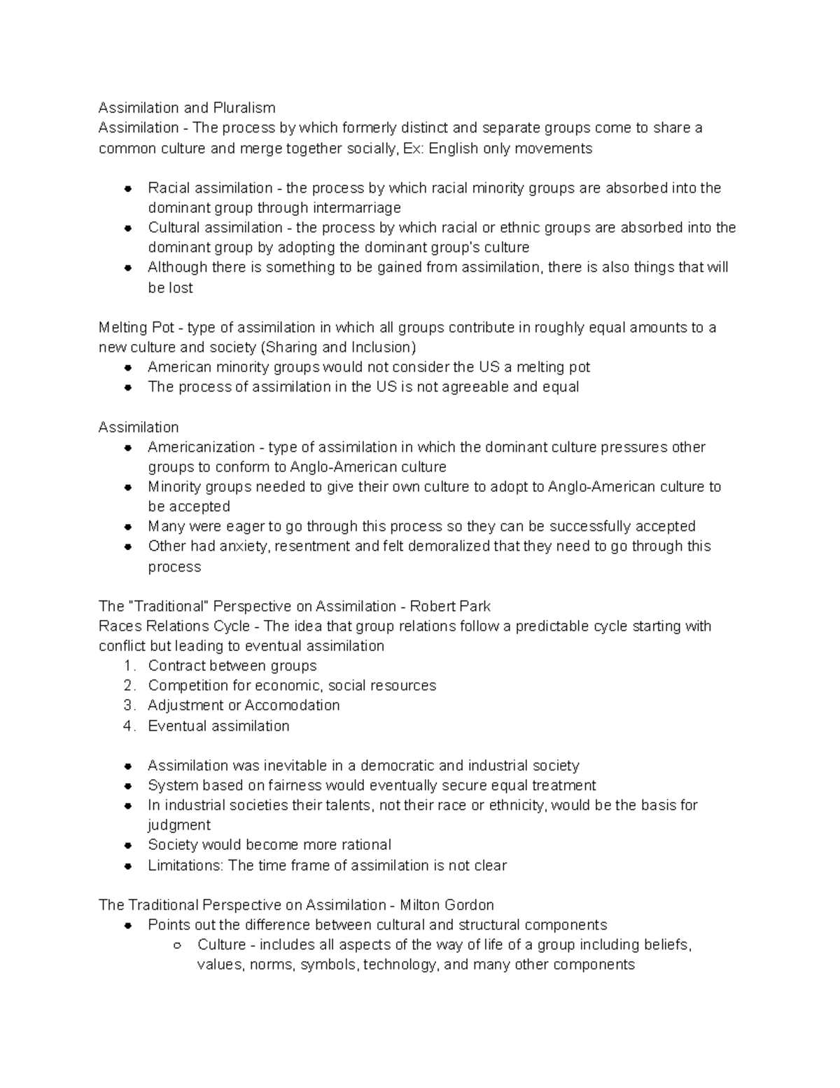 Assimilation and Pluralism - Assimilation and Pluralism Assimilation ...