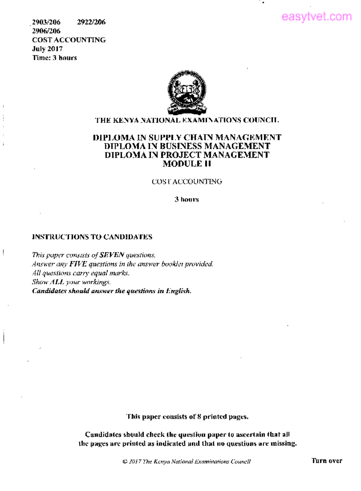 2017 july (2)-1 - Notes - easytvet COST ACCOUNTING July 2017 Time: 3 ...