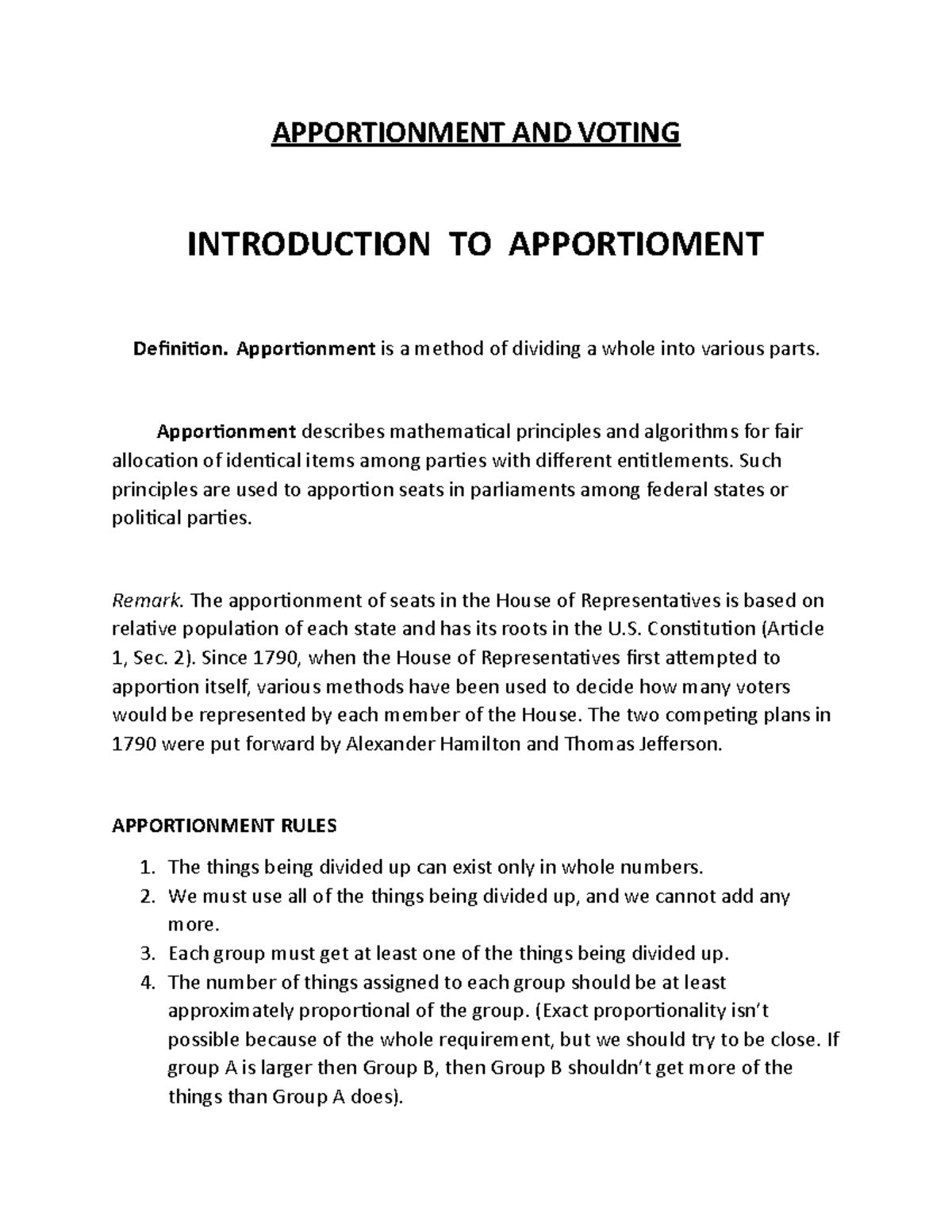 Portfolio in Math - hope this will help - APPORTIONMENT AND VOTING ...