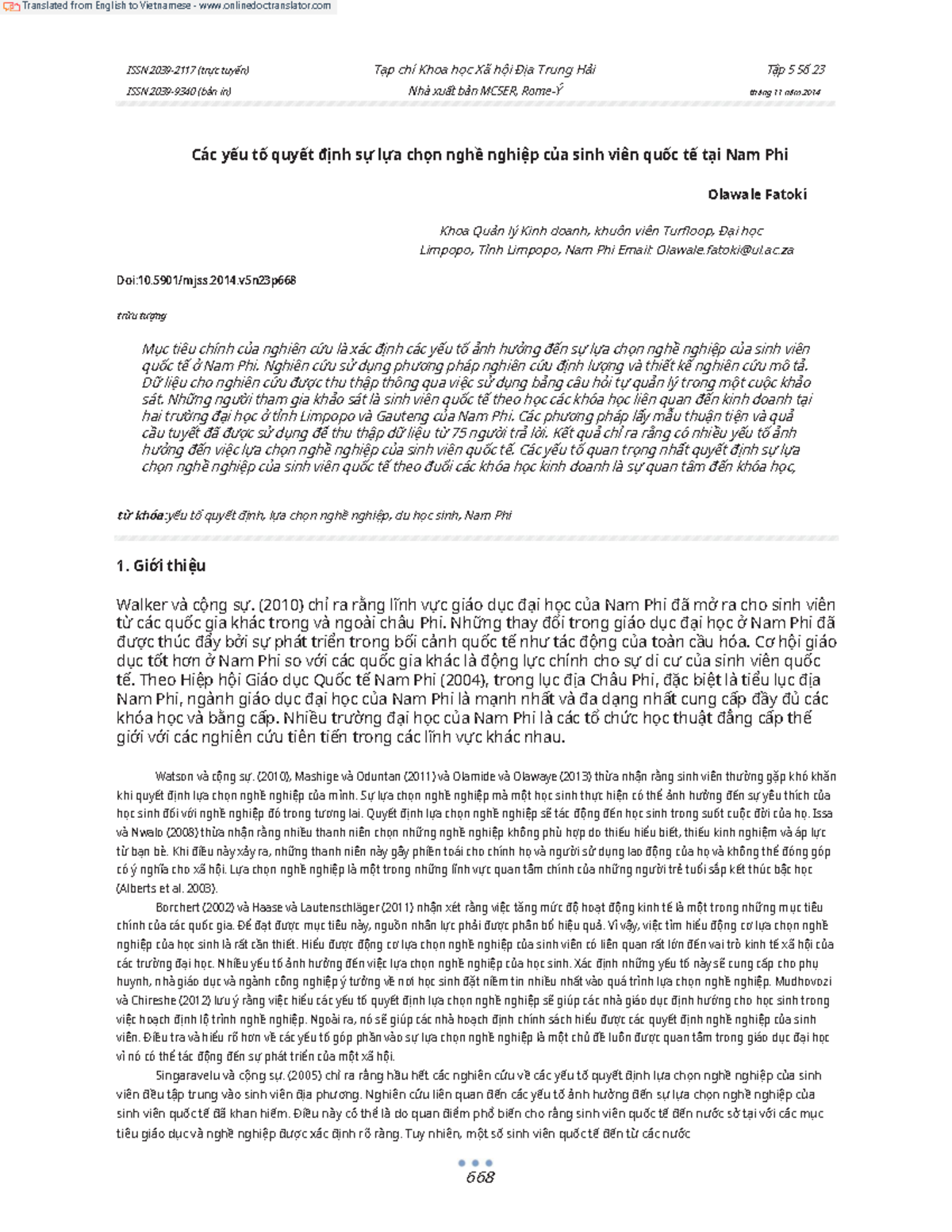 Dịch Fatoki - 2014 -The Determinants of the Career Choice of ...