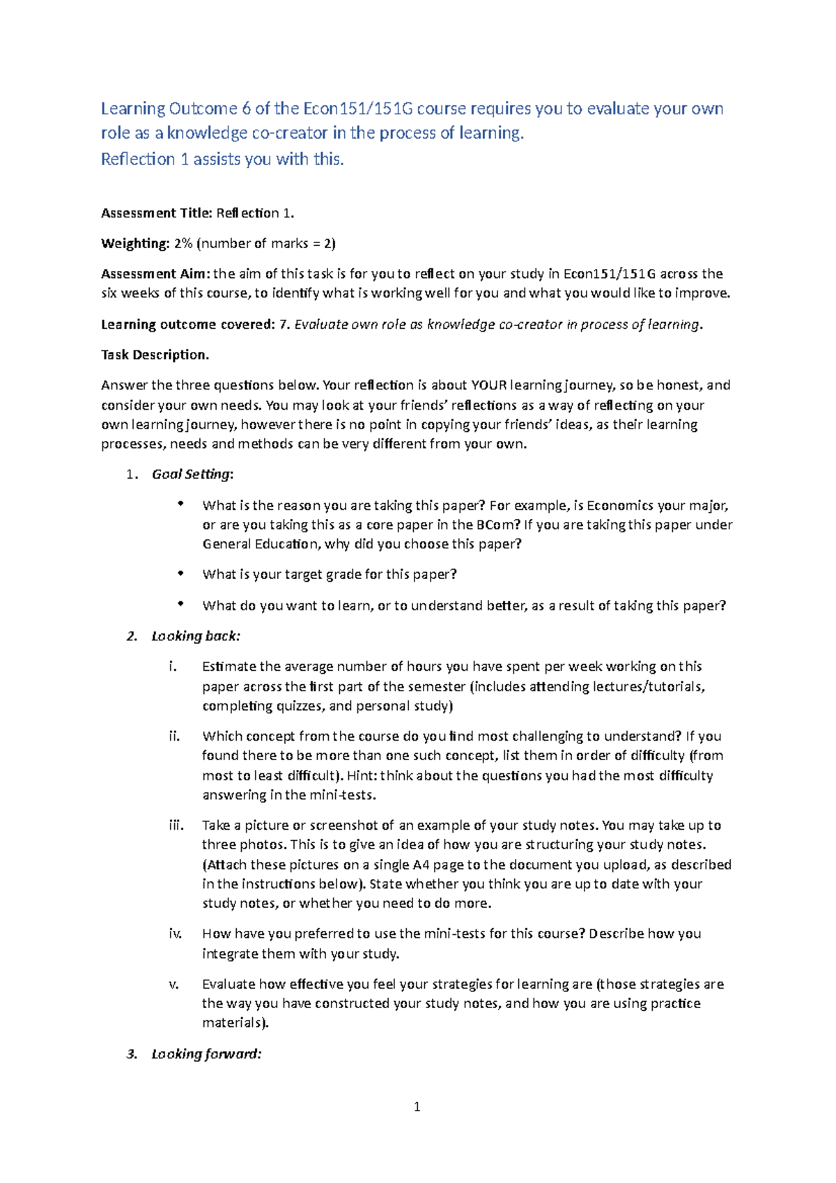 Econ reflection 1 - Learning Outcome 6 of the Econ151/151G course ...