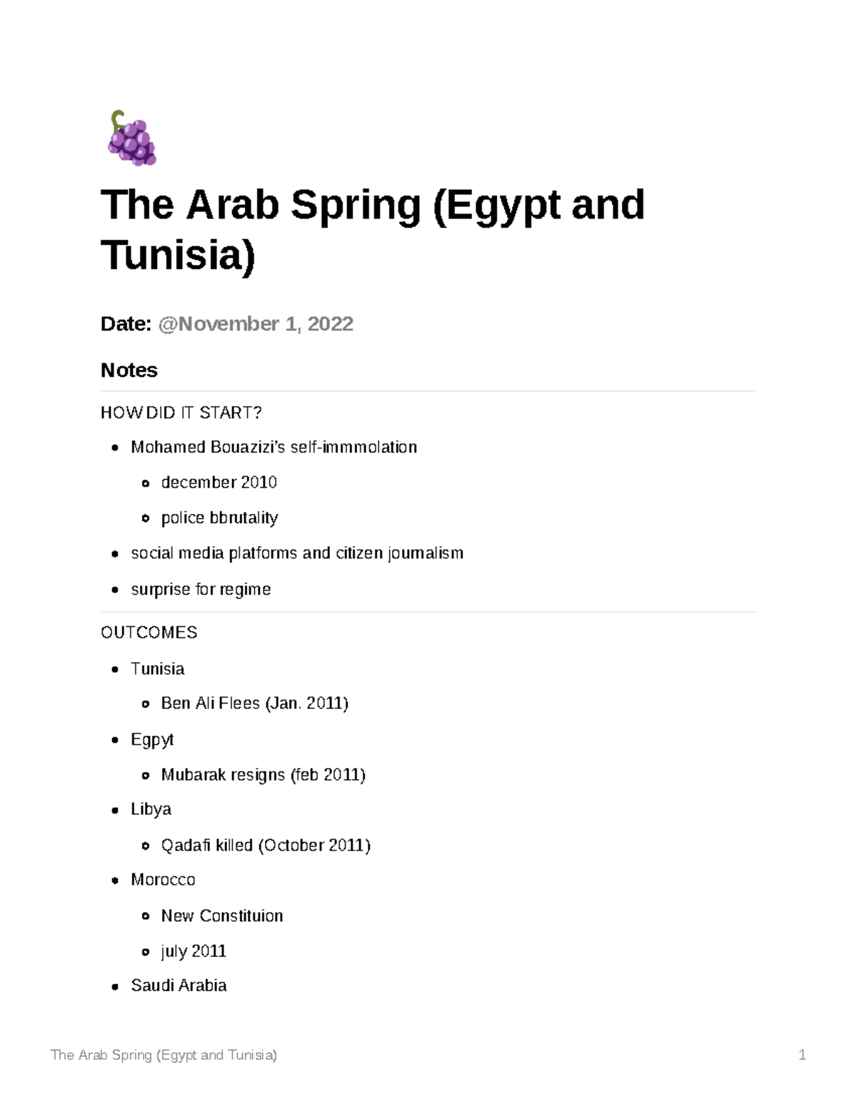 The Arab Spring (Egypt and Tunisia)