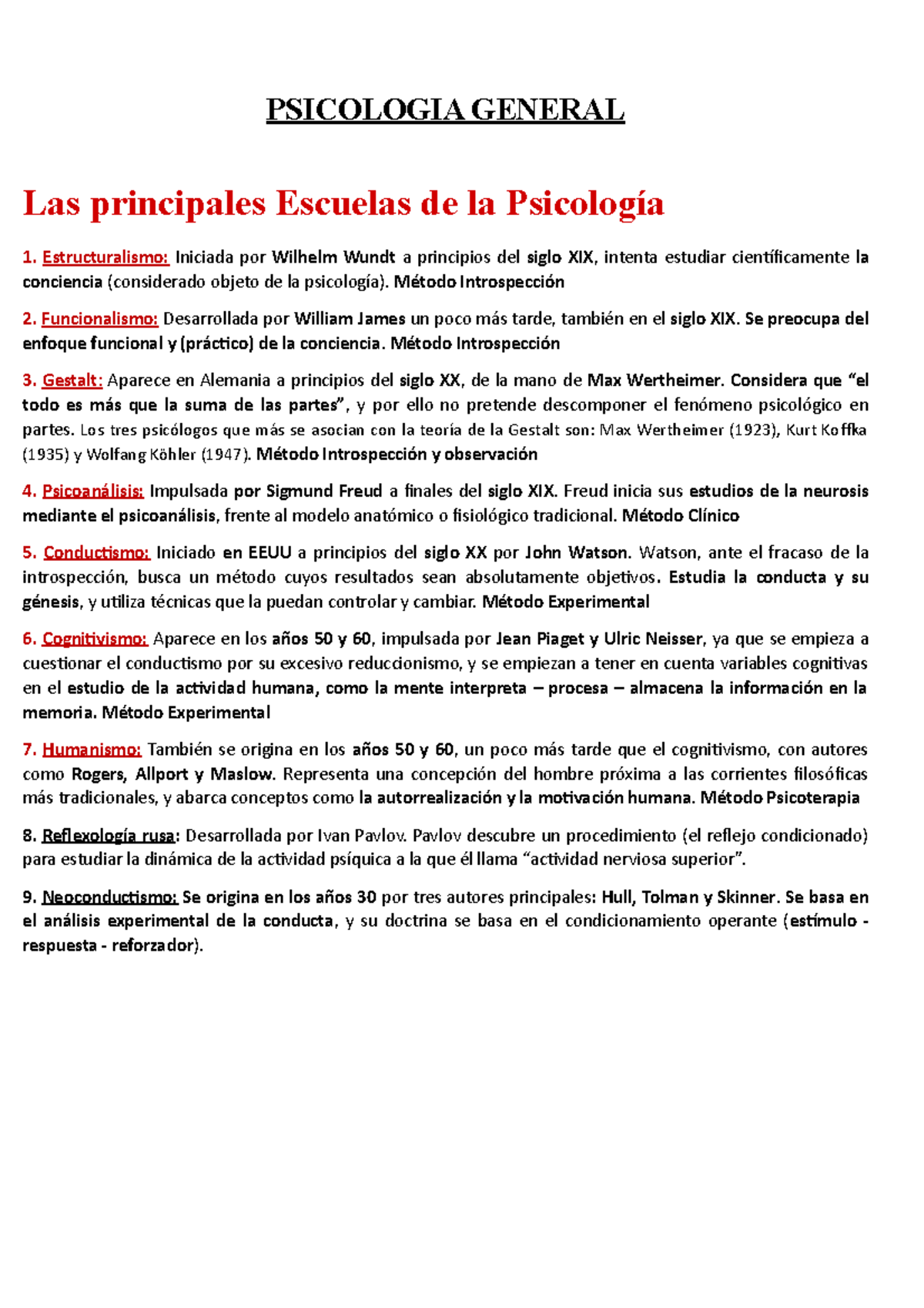 Psicologia General Resumen - PSICOLOGIA GENERAL Las principales ...