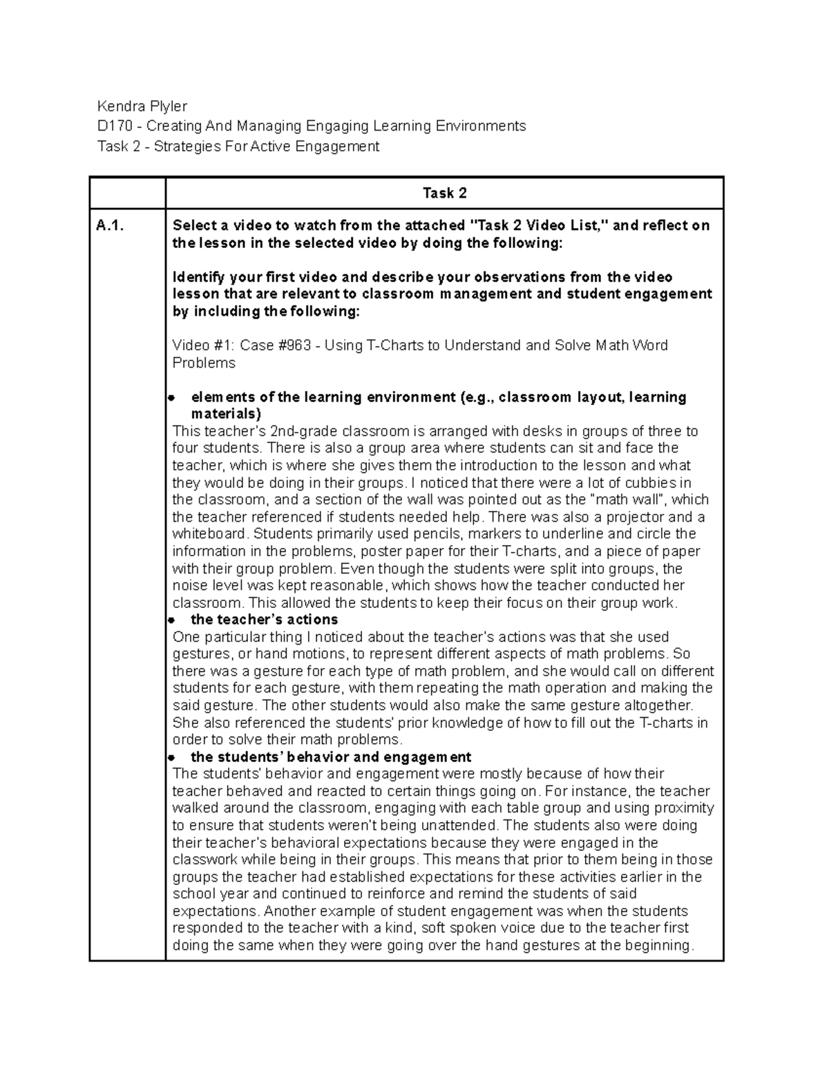 Task 2 - Strategies For Active Engagement (D170) - Kendra Plyler D170 ...