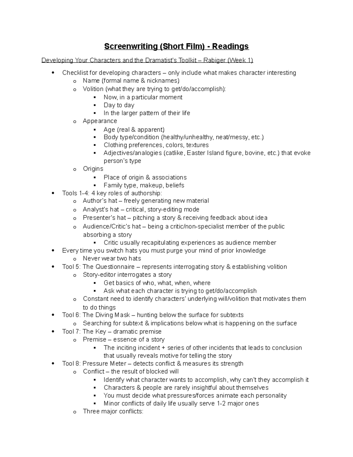 Developing Characters and Dramatist Toolkit - Screenwriting ...