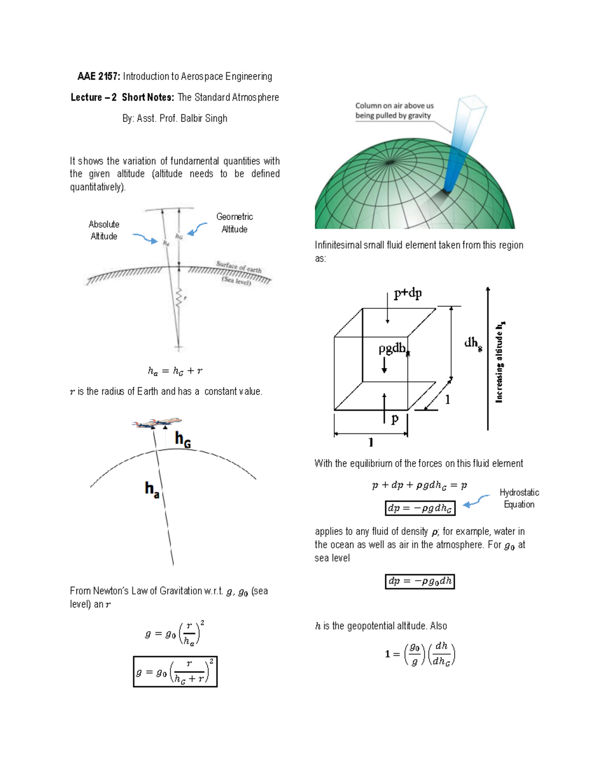 Lecture Notes - The Standard Atmosphere - AAE 2157: Introduction to ...
