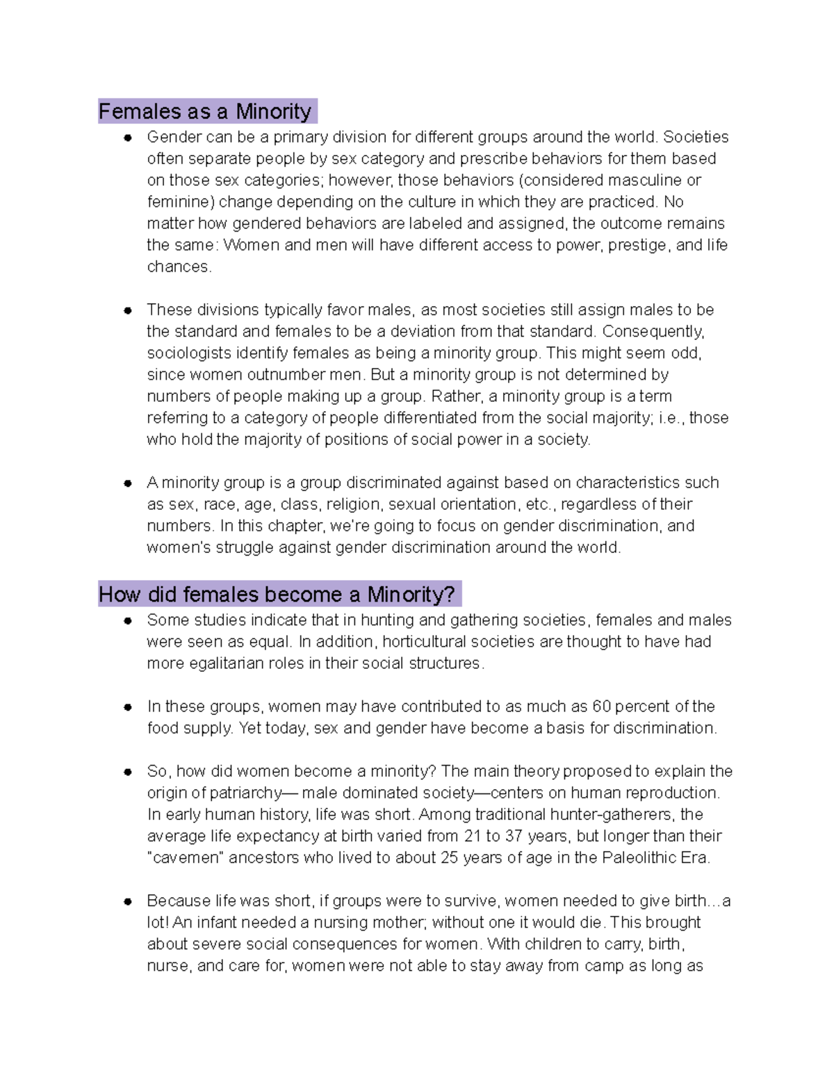 Chapter 4 - Part 1 - Intro to Women's Studies - Females as a Minority ...