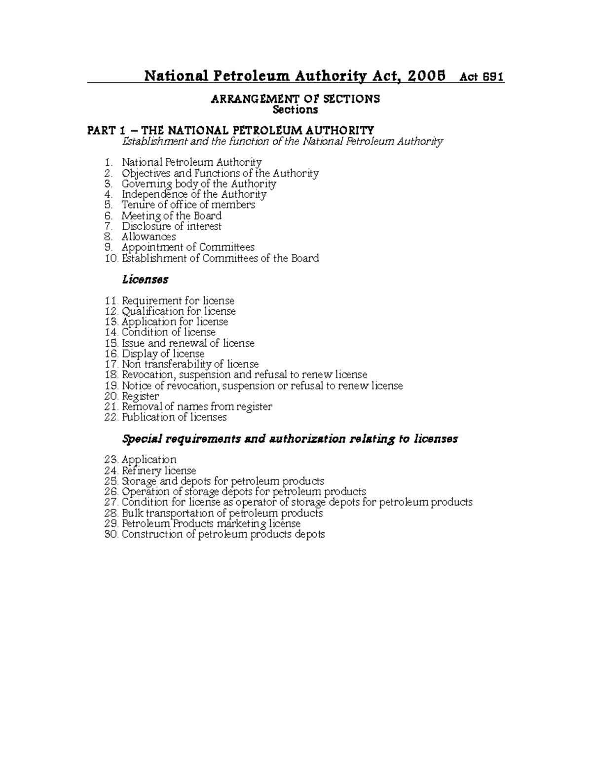 NPA Act 2005 - National petroleum Act - Natural Resources Law - UG ...
