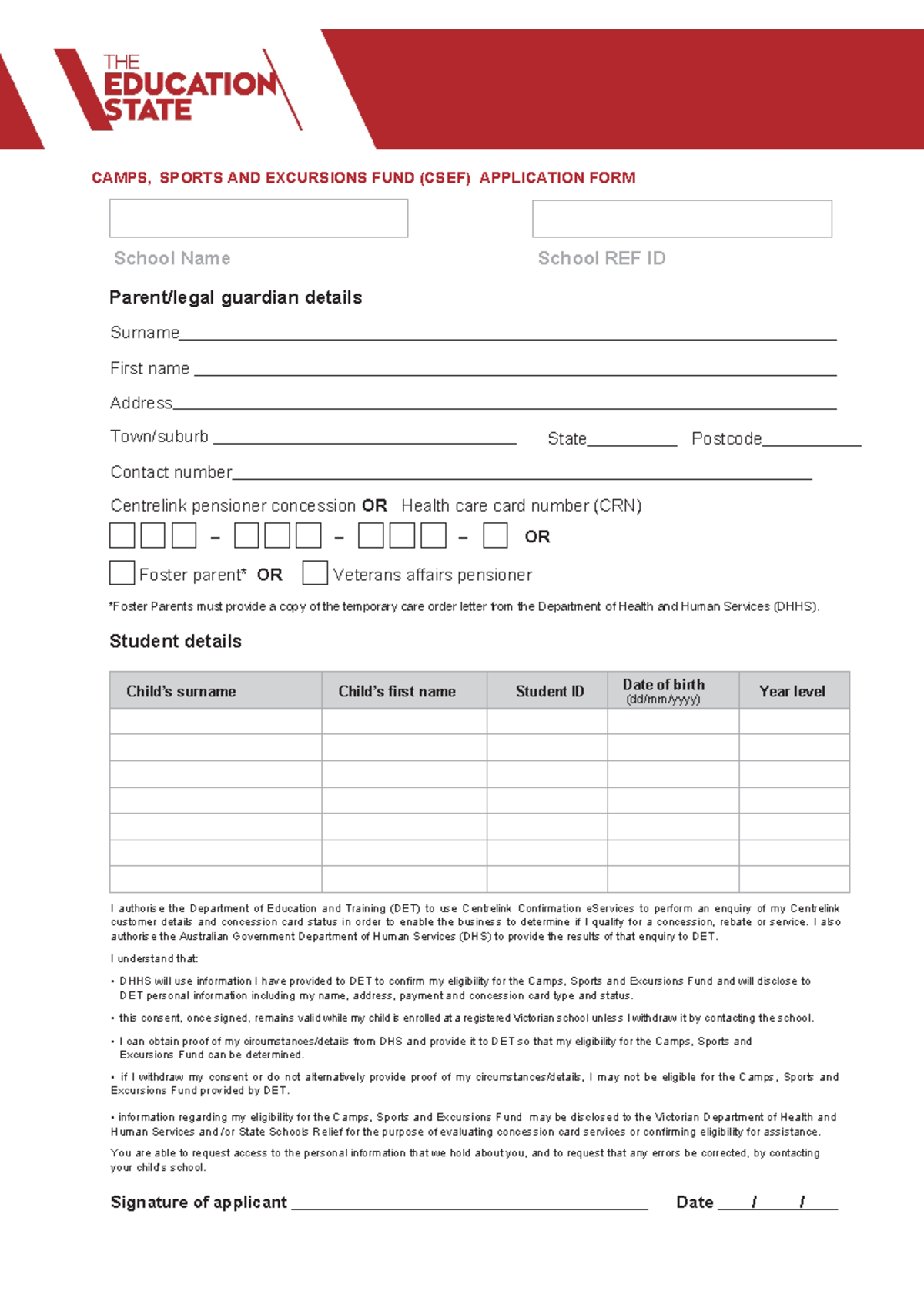 CSEF application form - meoww - CAMPS, SPORTS AND EXCURSIONS FUND (CSEF ...
