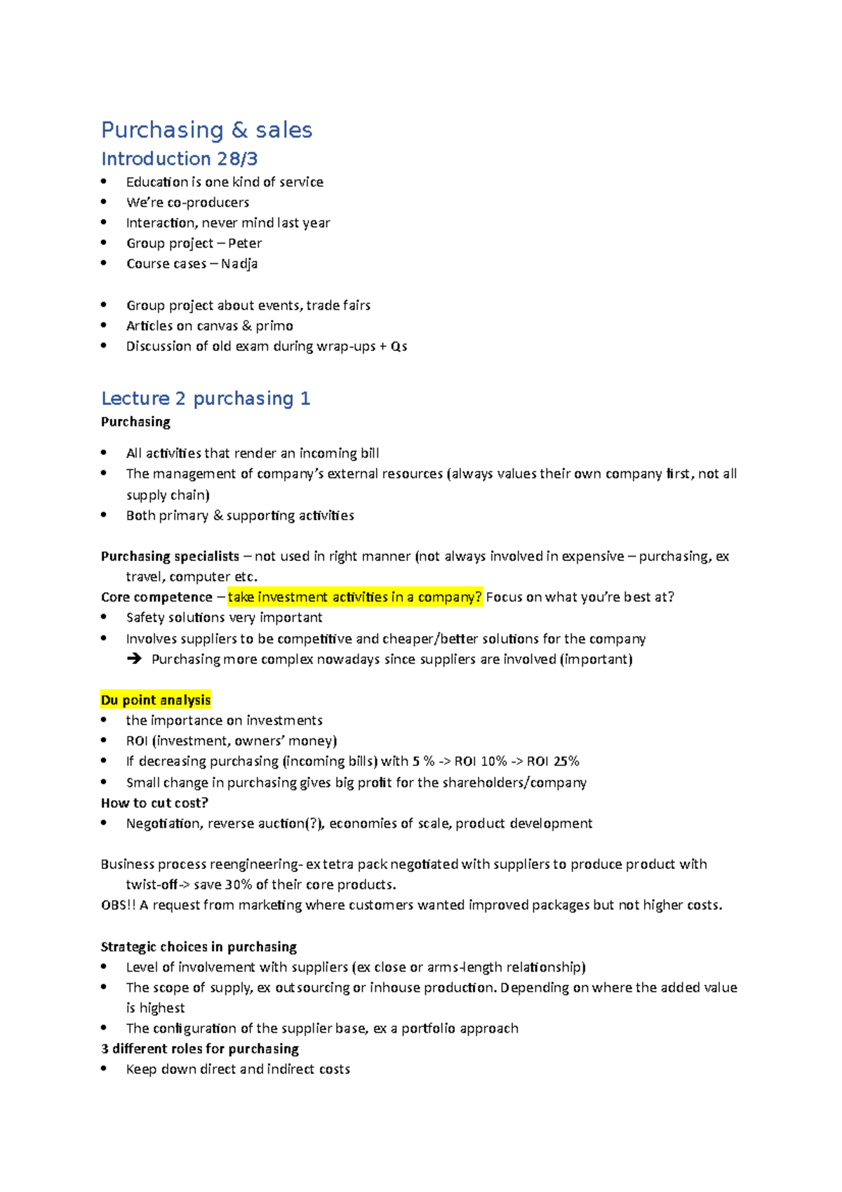 Purchasing sales lecture notes - Purchasing & sales Introduction 28 ...