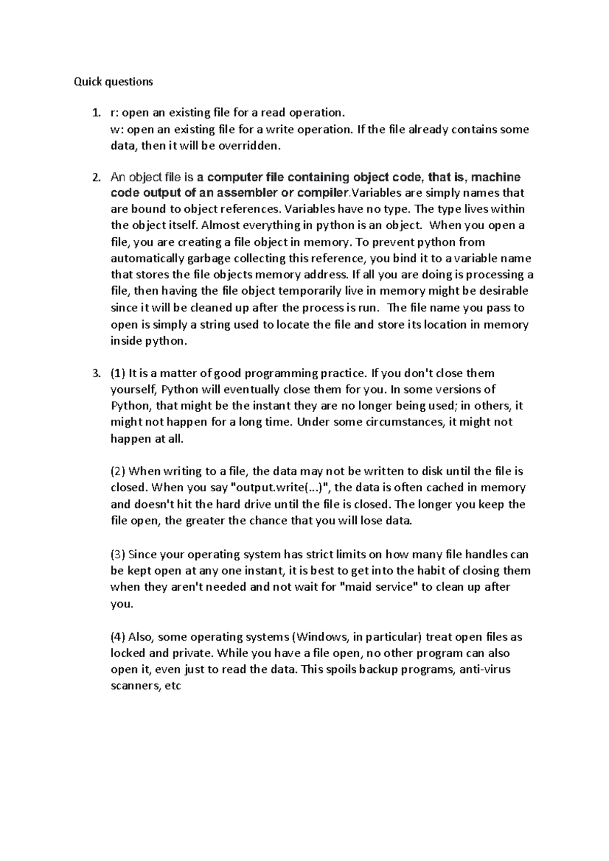 Prac 10, Question.txt - CP1401 practical 10 - Quick questions r: open an existing file for a ...
