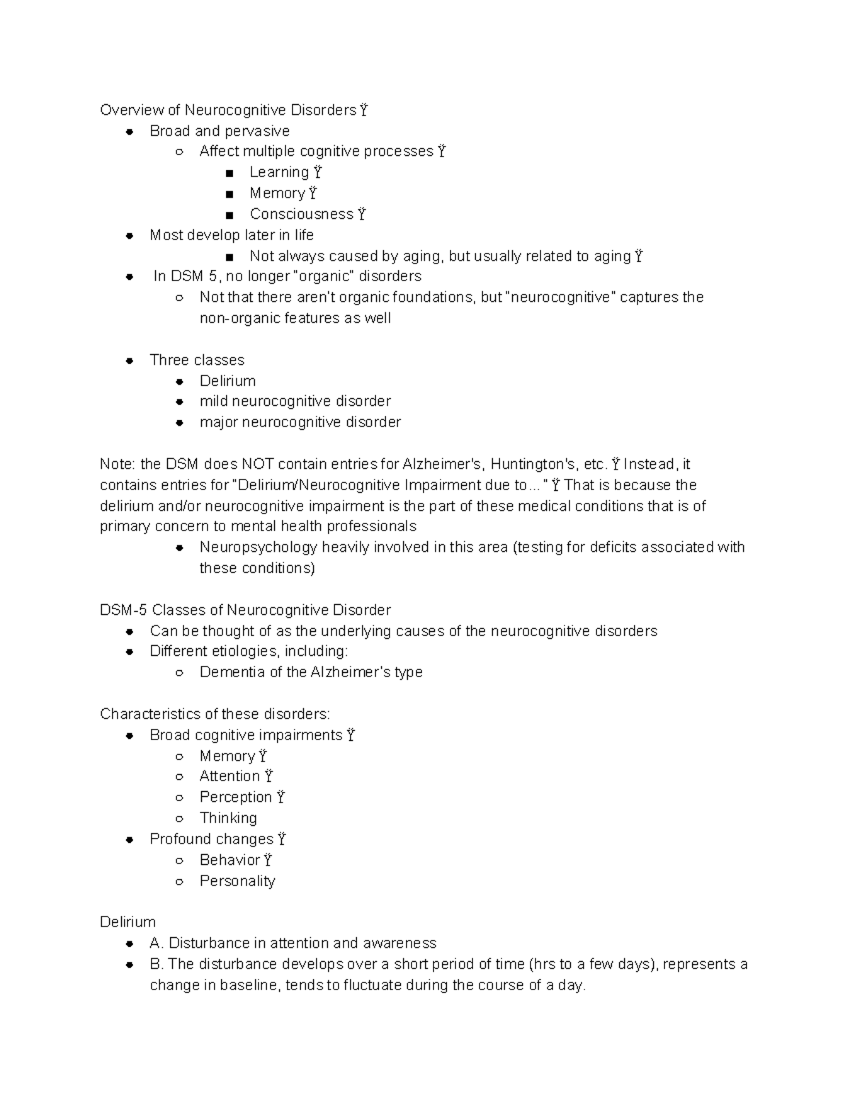 PSY3604 Neurocognitive Disorders lecture notes - Overview of ...