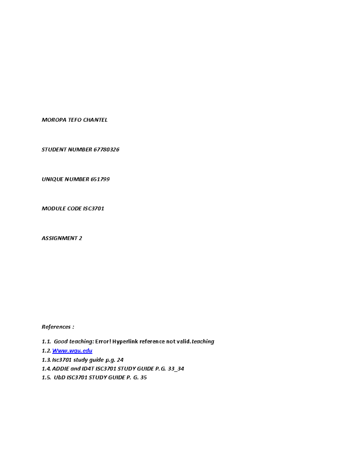 ISC3701 ass 2 - Assignment 2 - MOROPA TEFO CHANTEL STUDENT NUMBER ...