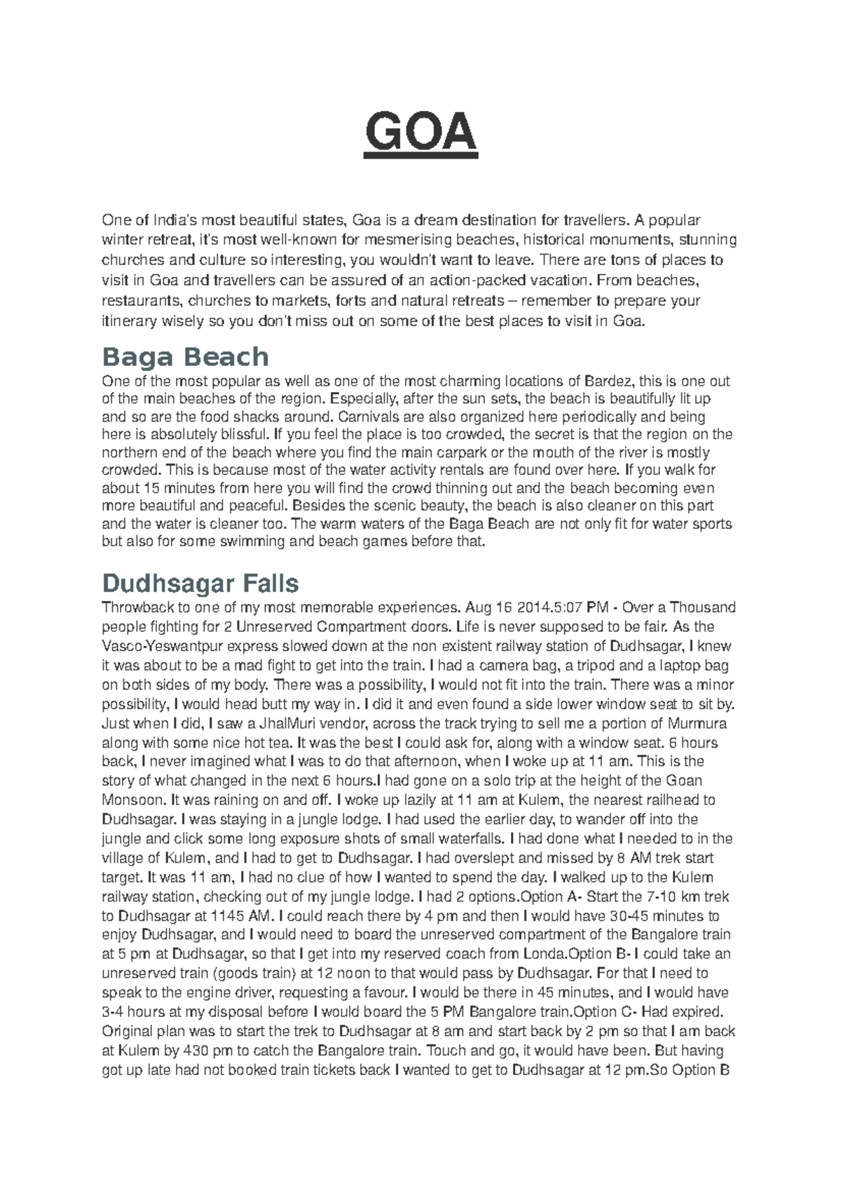GOA - Lecture notes 1-3 - GOA One of India’s most beautiful states, Goa ...