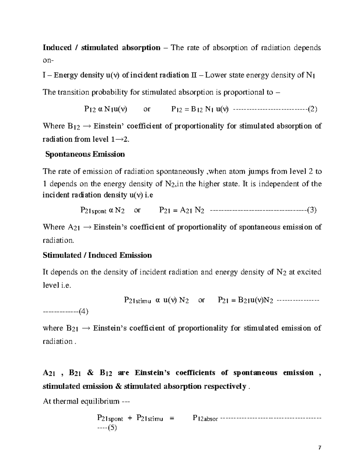 Unit-5 Lasers Part-2 - Induced / stimulated absorption – The rate of ...