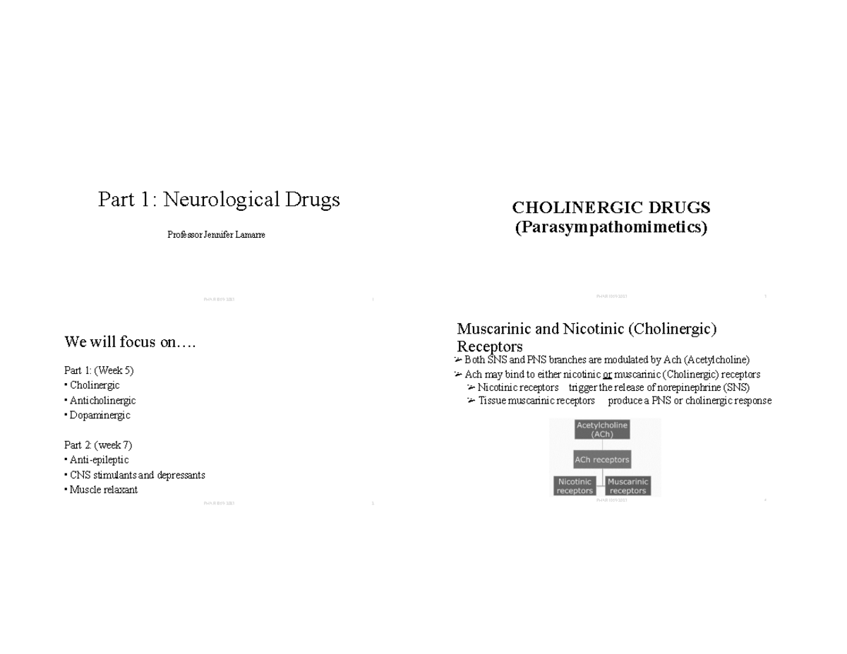 Np1 - Lecture note - Part 1: Neurological Drugs Professor Jennifer Lamarre PHAR1059 2023 1 We ...