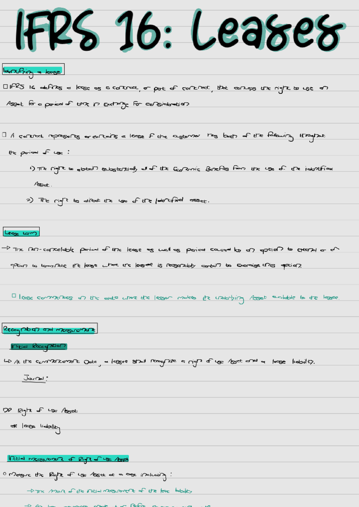 Leases 240530 175511 - Study notes on IFRS 16 - ACC 300 - Studocu