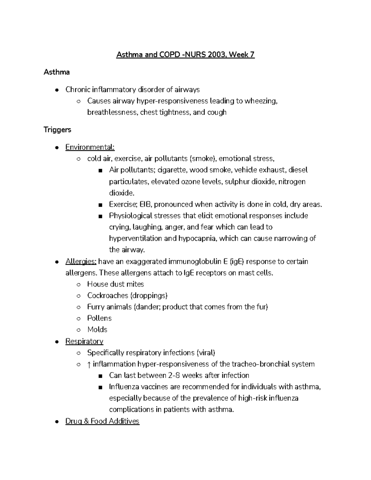 Asthma and COPD -Week 7 - Lecture notes 7 - Asthma and COPD -NURS 2003 ...