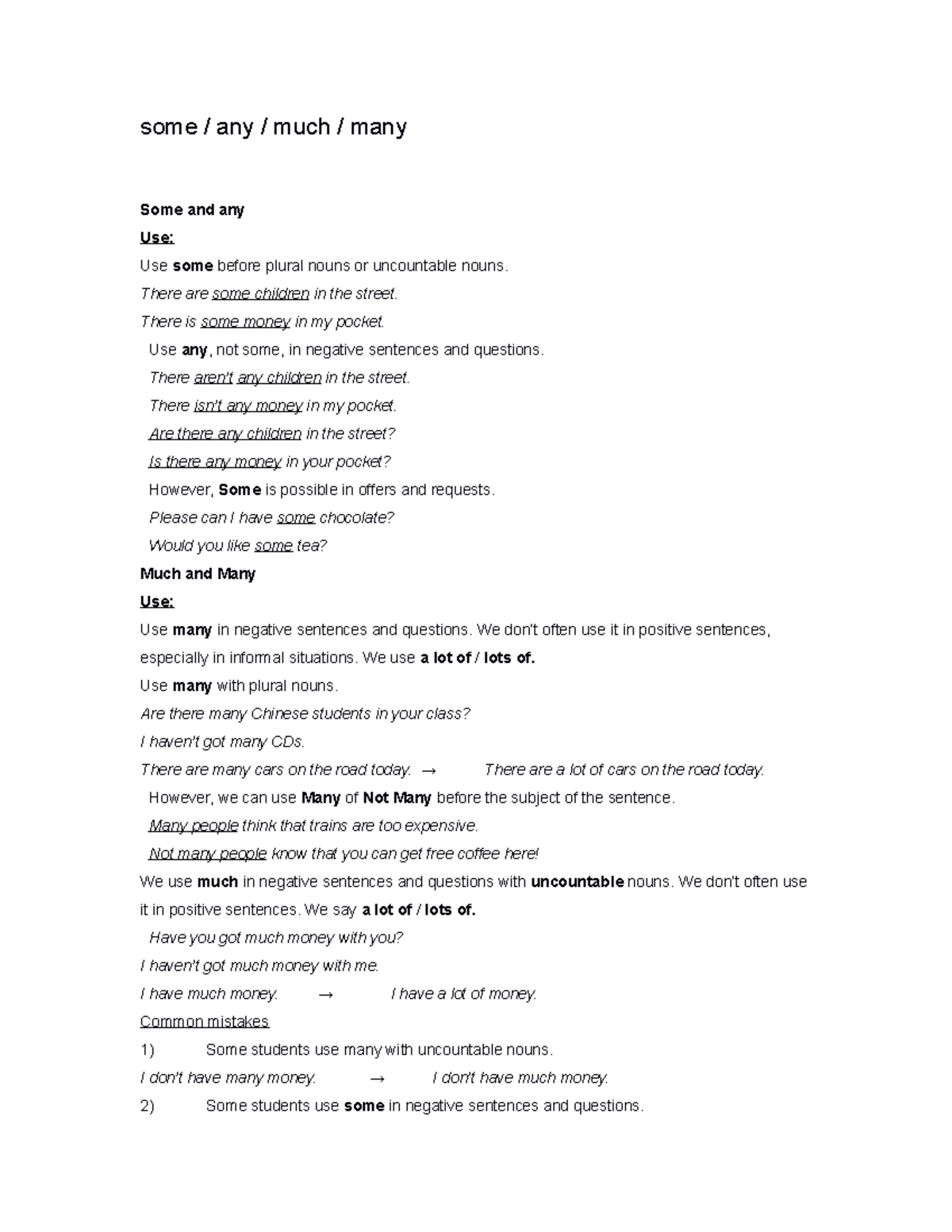 Some, any, much, many - ABC - some / any / much / many Some and any Use ...