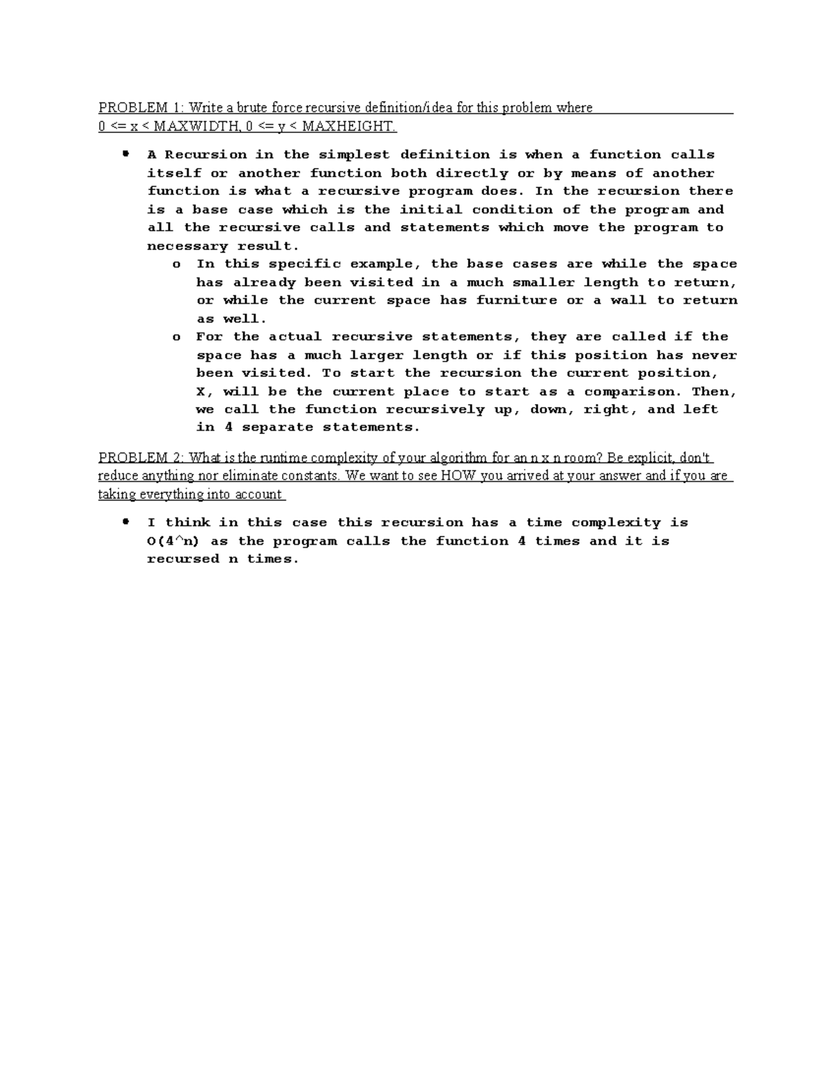 Practice Test 1 and 4 - PROBLEM 1: Write a brute force recursive ...