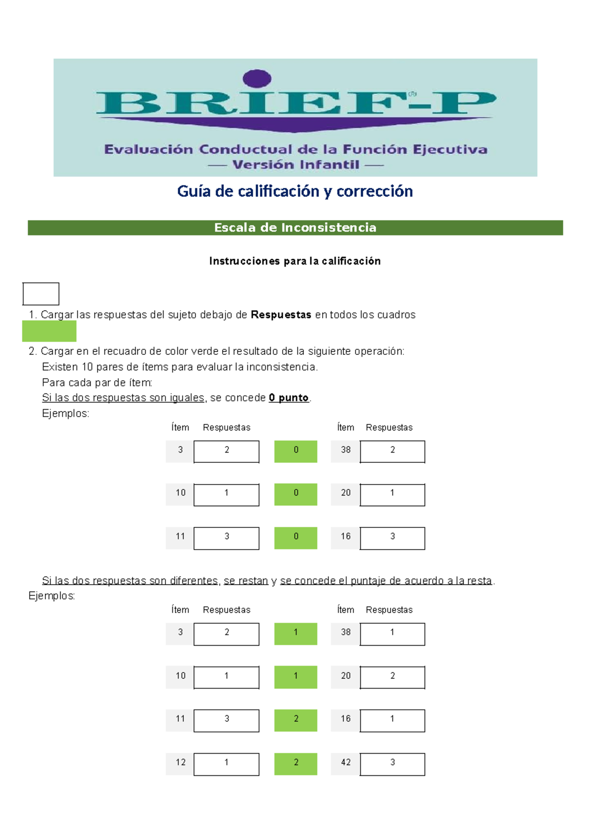 Instrucciones para la correccin manual del Brief P Padres y Profesores ...