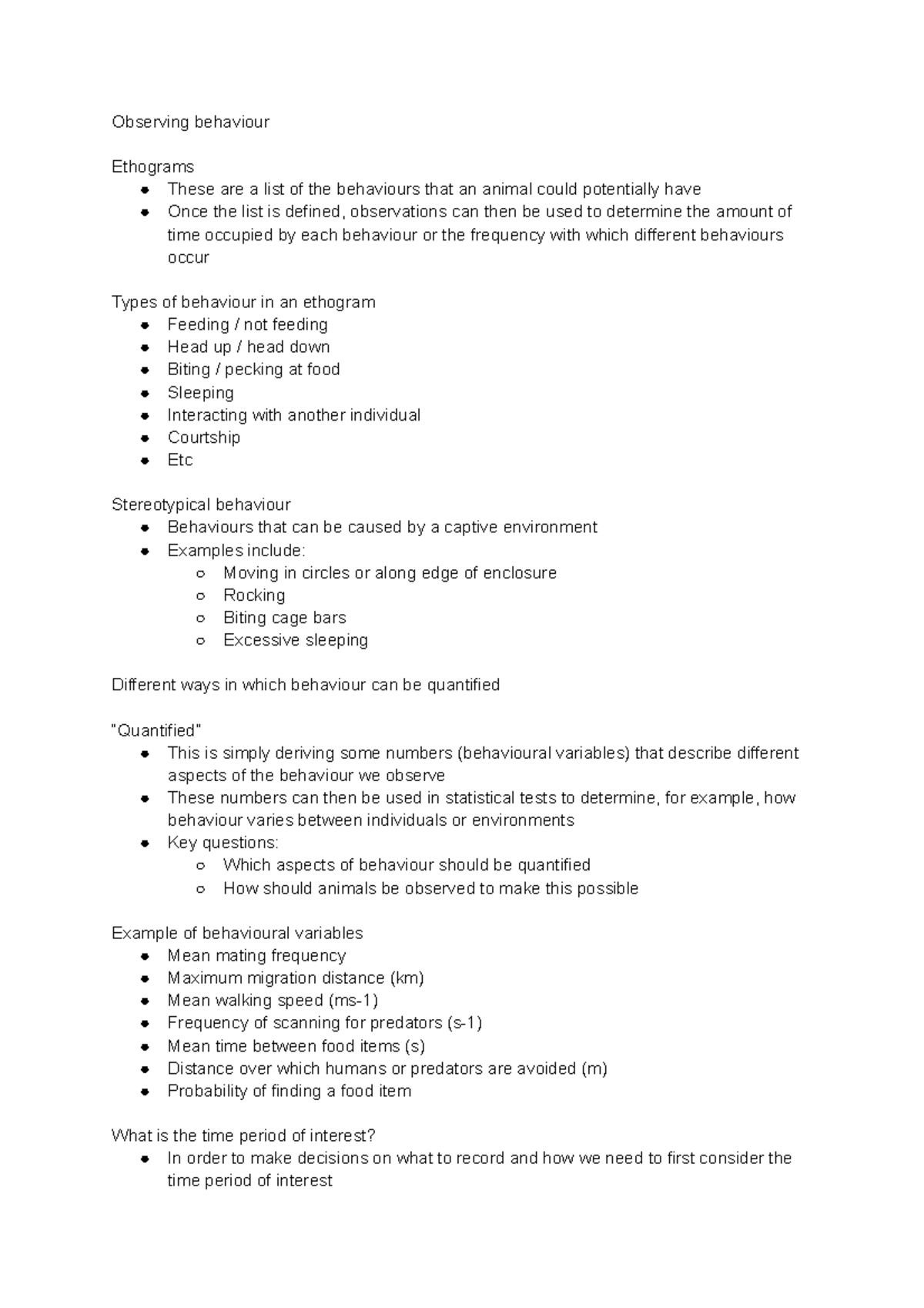 Observing behaviour - Observing behaviour Ethograms These are a list of ...