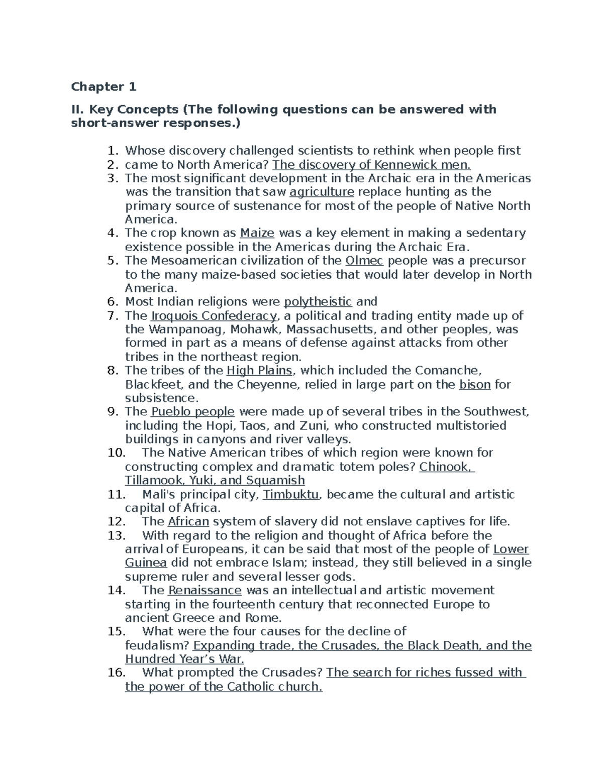 History Review 1-3 - Chapter 1 II. Key Concepts (The following ...