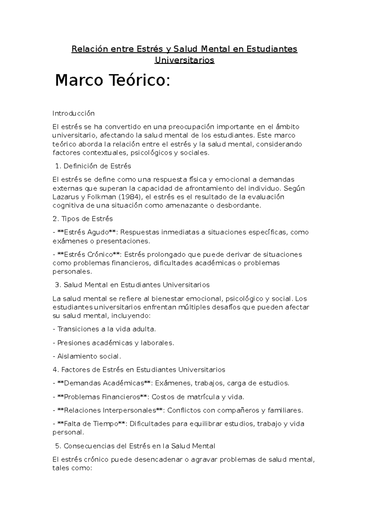 Relación entre Estrés y Salud Mental en Estudiantes Universitarios ...
