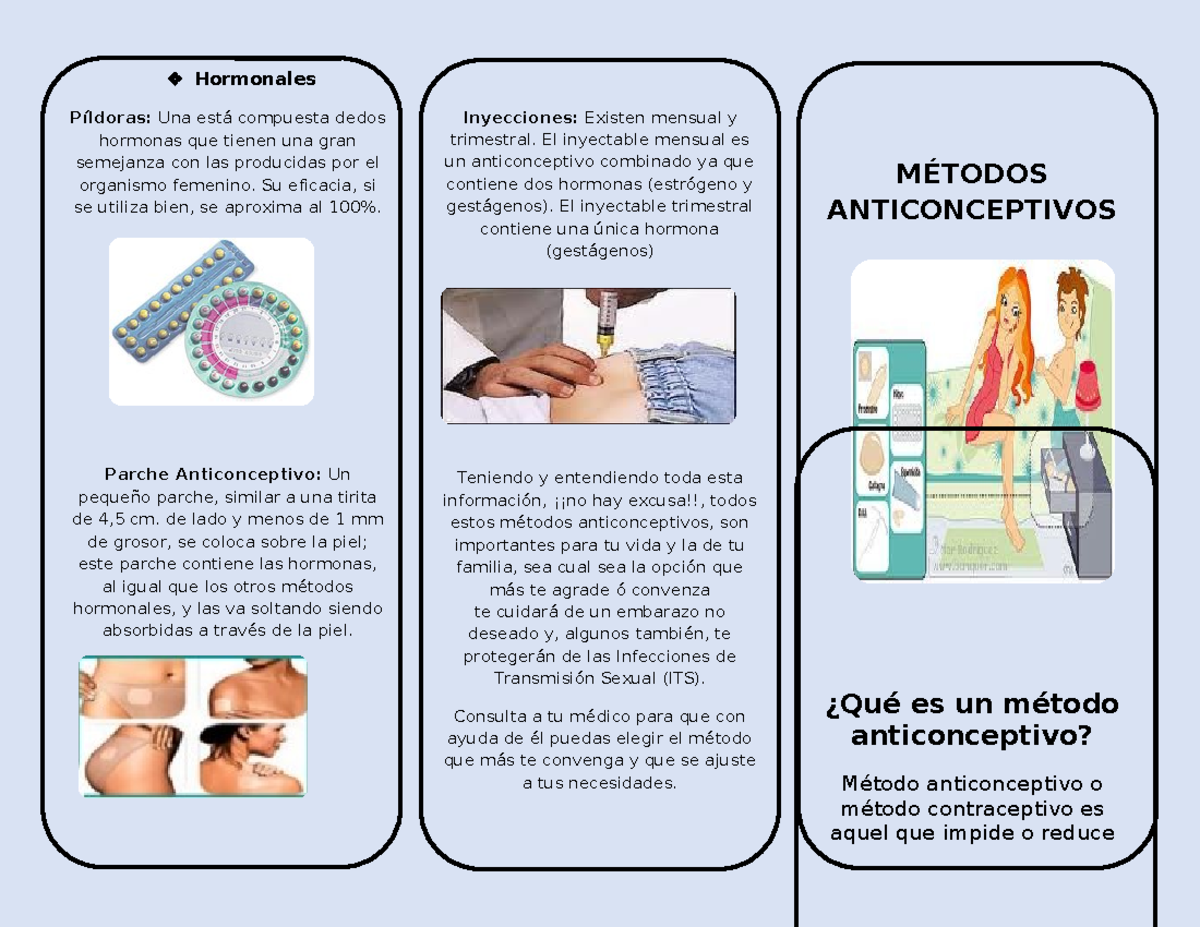 Triptico de los Metodos Anticonceptivos - Hormonales Píldoras: Una está ...