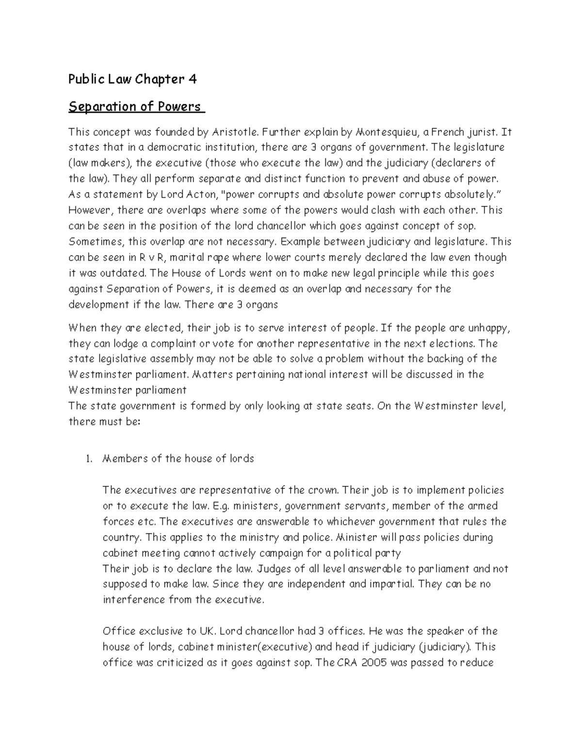 Public Law Chapter 4 - lecturelecture notes of bac, notes only , do not ...