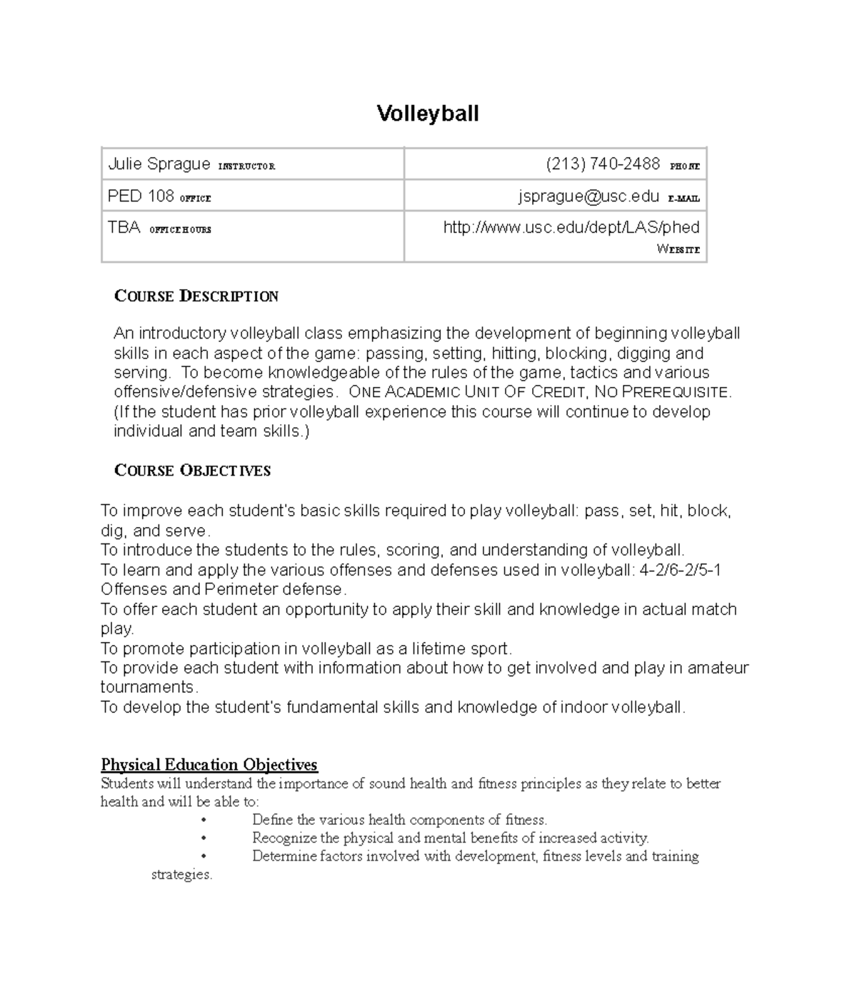 49792 - COURSE SYLLABUS - Volleyball ! ! COURSE DESCRIPTION An ...