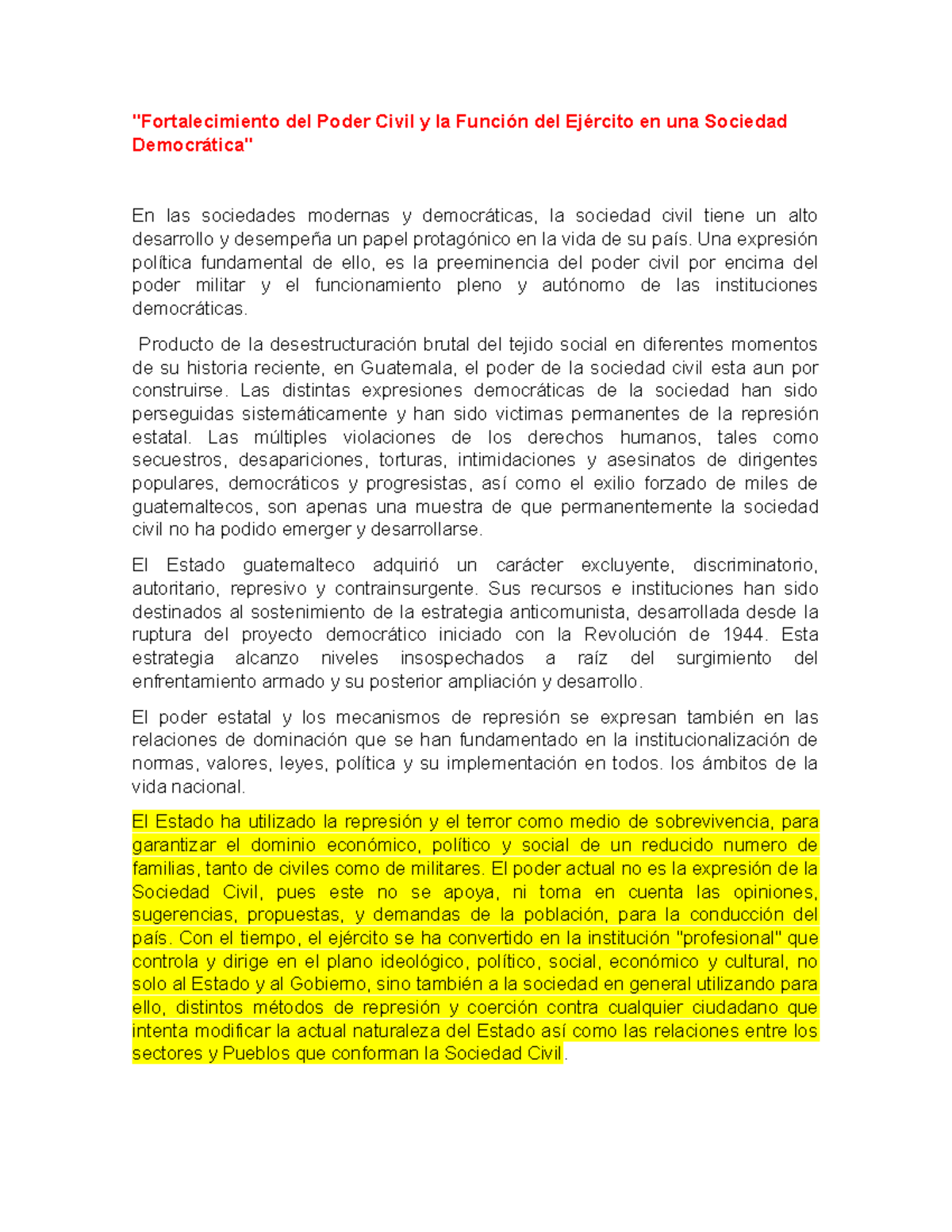 Fortalecimiento del Poder Civil y la Función del Ejército en una ...