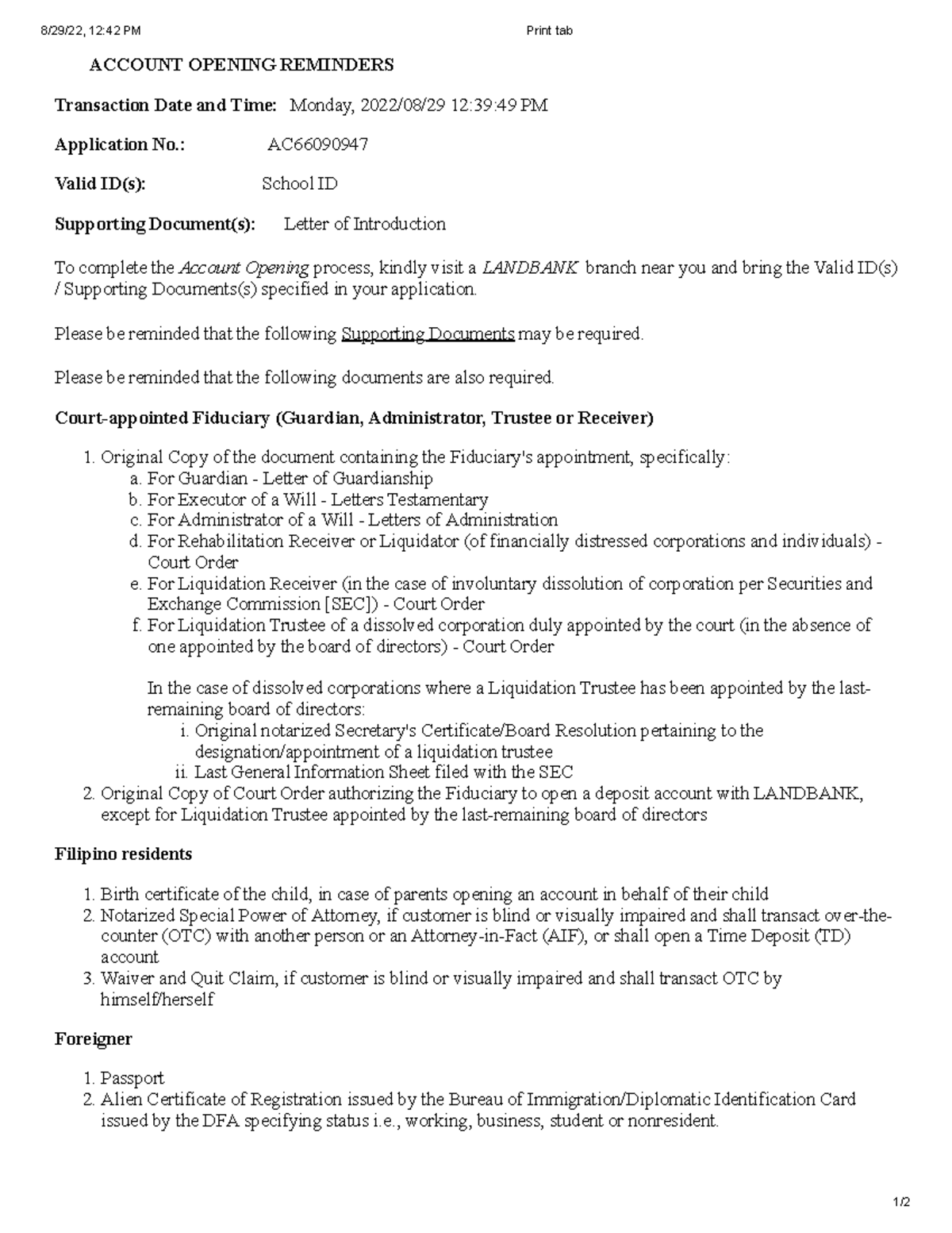 Print tab - fwersdgfre - 8/29/22, 12:42 PM Print tab 1/ ACCOUNT OPENING ...
