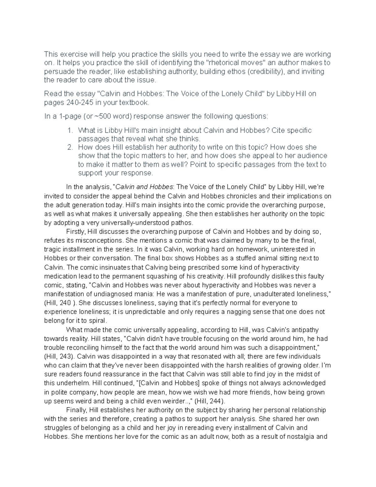 Calvin and Hobbes Essay - This exercise will help you practice the ...
