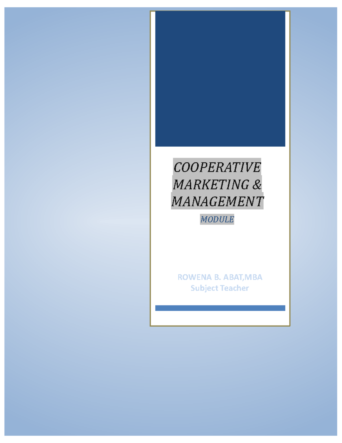 Module Cooperative- Marketing Management Updated 2021-1 - COOPERATIVE ...