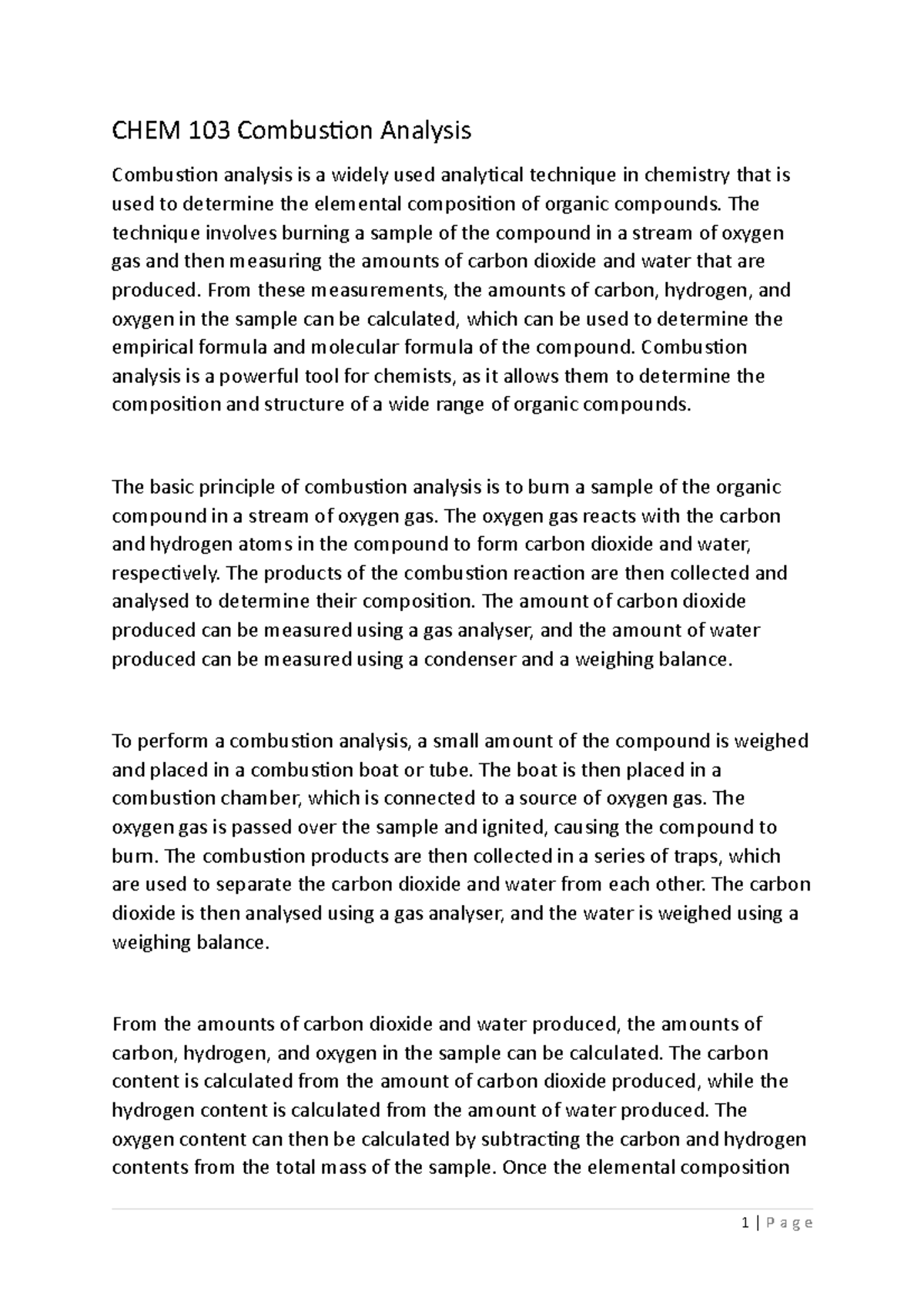 CHEM 103 Combustion Analysis - CHEM 103 Combustion Analysis Combustion ...