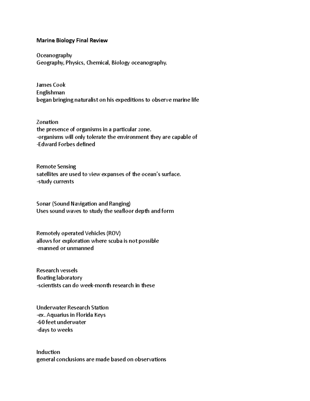 Marine Biology Final Review - Marine Biology Final Review Oceanography ...