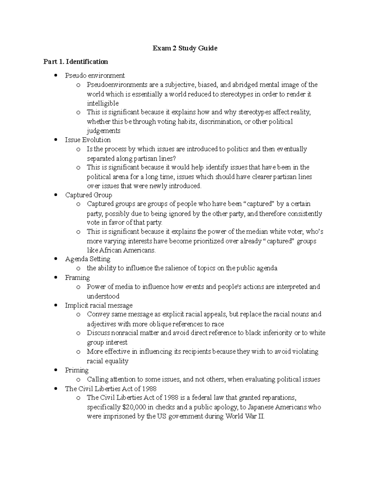 Exam 2 - exam 2 - Exam 2 Study Guide Part 1. Identification Pseudo ...