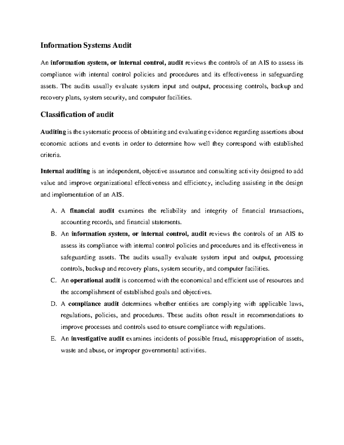 Chapter 11 - Information Systems Audit An information system, or internal control, audit reviews ...
