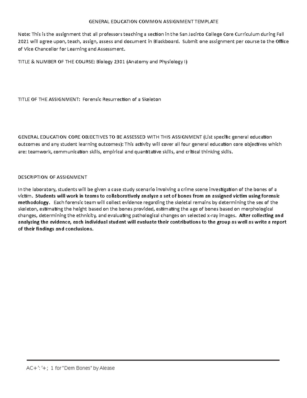 Common Assignment Instructions and Data Collection - GENERAL EDUCATION ...