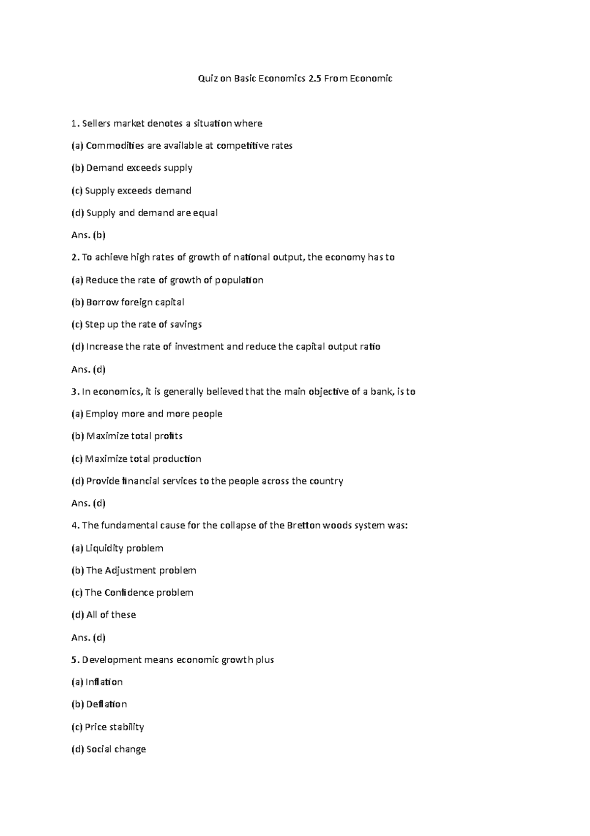 Basic Economics Quiz at Violet Charette blog