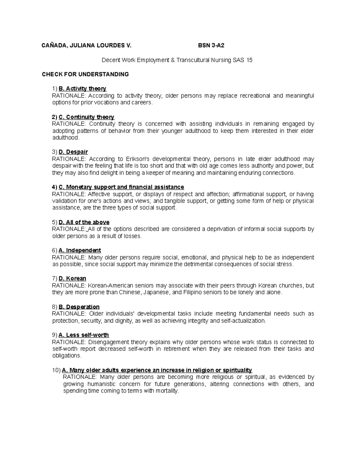 NUR 112 SAS 18 - none - CAÑADA, JULIANA LOURDES V. BSN 3-A Decent Work Employment & - Studocu