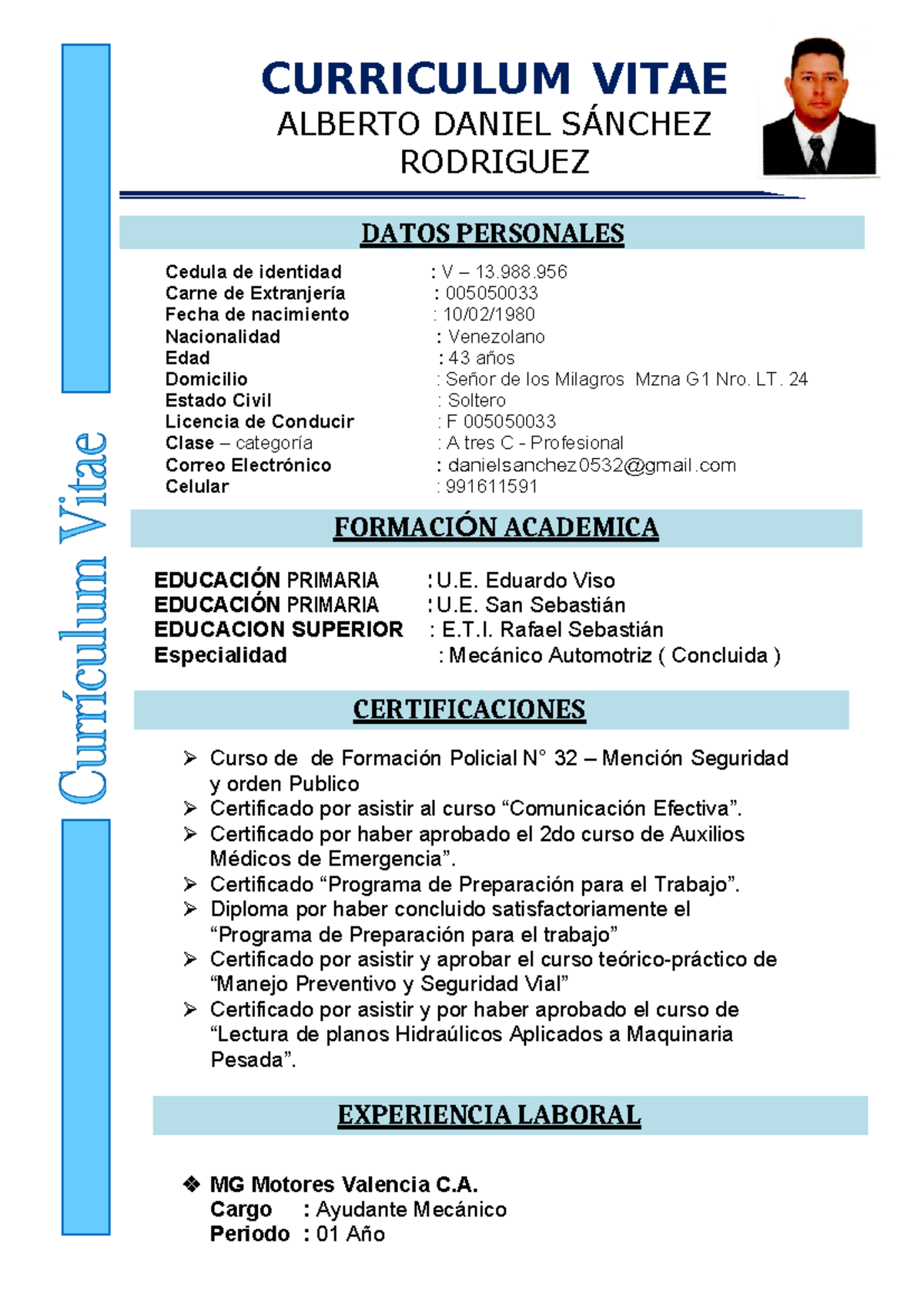 Curriculum Vitae - Alberto Daniel Sánchez Rodriguez - CURRICULUM VITAE ALBERTO DANIEL SÁNCHEZ ...